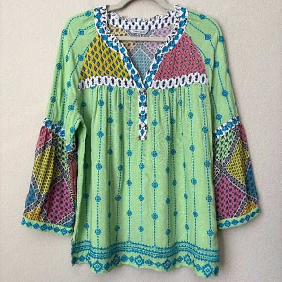 John Mark | Tops | John Mark Boho Embroidered Vneck Woven Patchwork ...